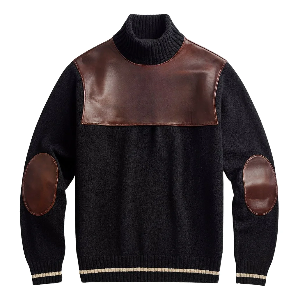 Men's Fred Black Jumper with Leather Patches