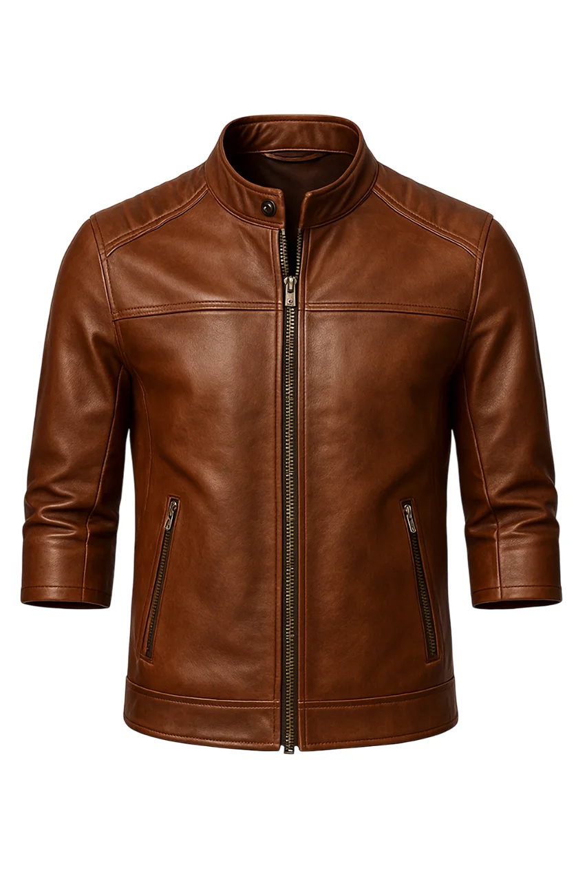 Cool Brown Leather Jacket for Men – 3/4 Sleeves - QS Wear